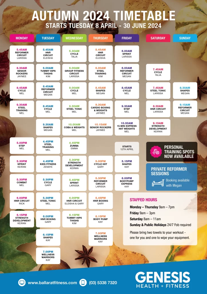 Genesis Ballarat Body and Soul | Group Fitness Timetable